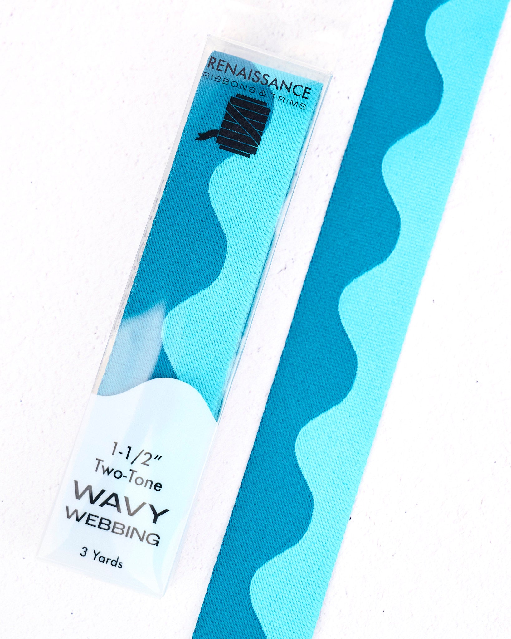 Wavy Webbing in Aquamarine - 1-1/2" width - by Renaissance Ribbons - 3