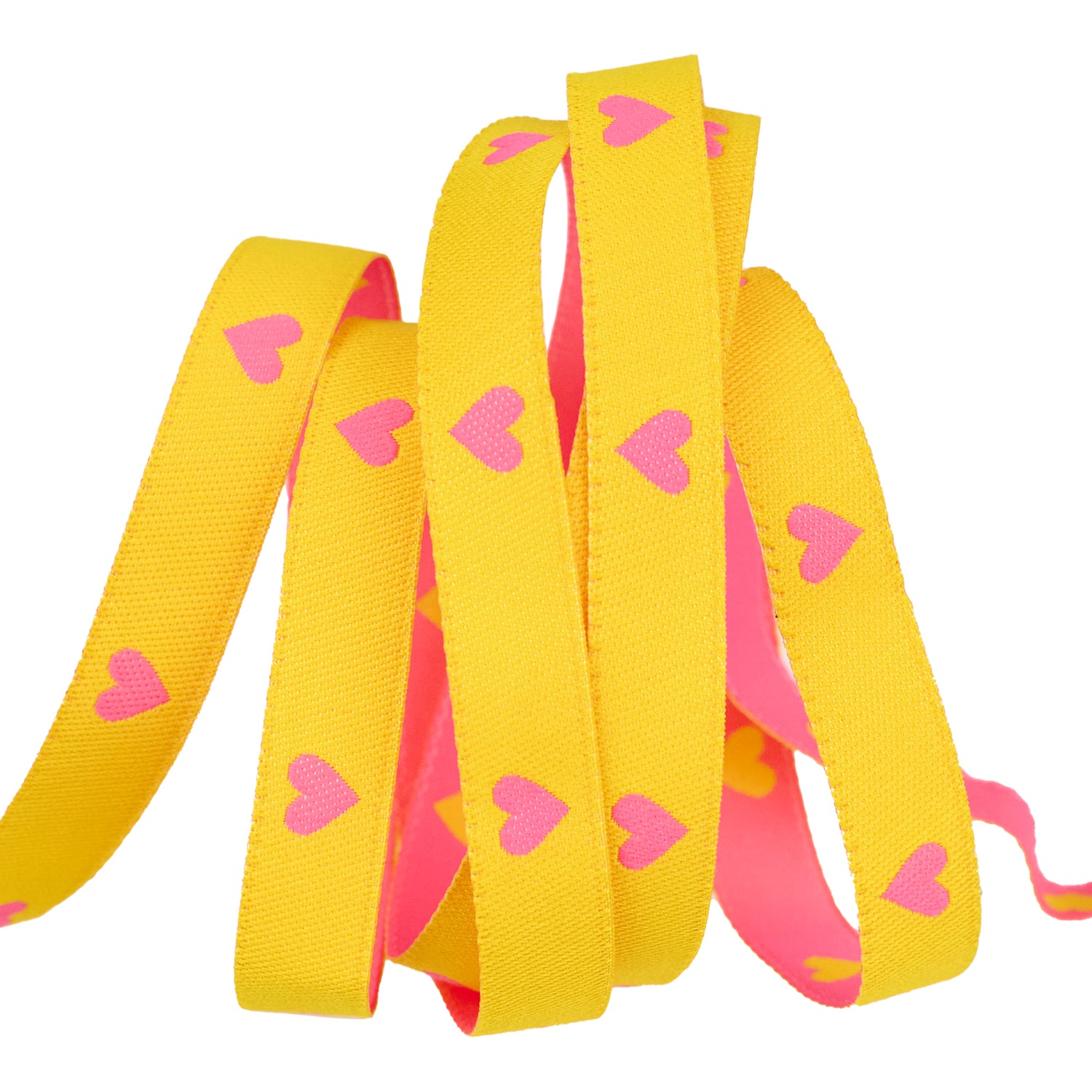 Hearts and Sparks - Hearts in Neon Pink/Yellow - 3/8" width - by Melod ...
