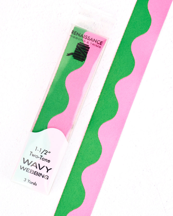 Wavy Webbing in Dragonfruit - 1-1/2" width - by Renaissance Ribbons