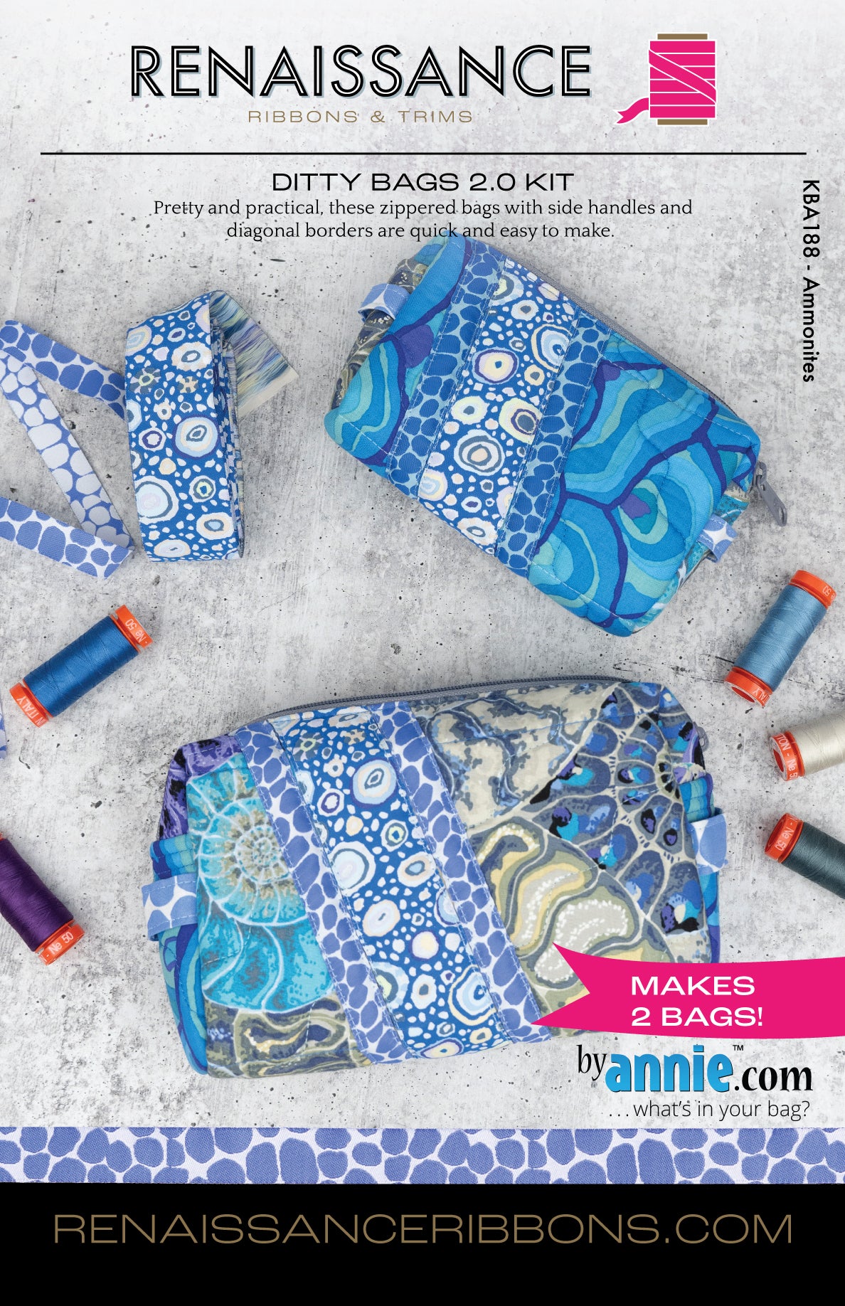 Sewing Kit - Ditty Bags 2.0 - Blue Ammonites – Renaissance Ribbons